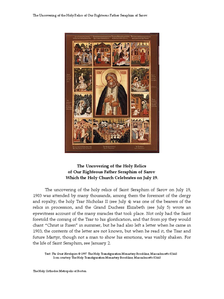 19 Holy Relics Seraphim of Sarov | PDF | Eastern Orthodox Church | Relic