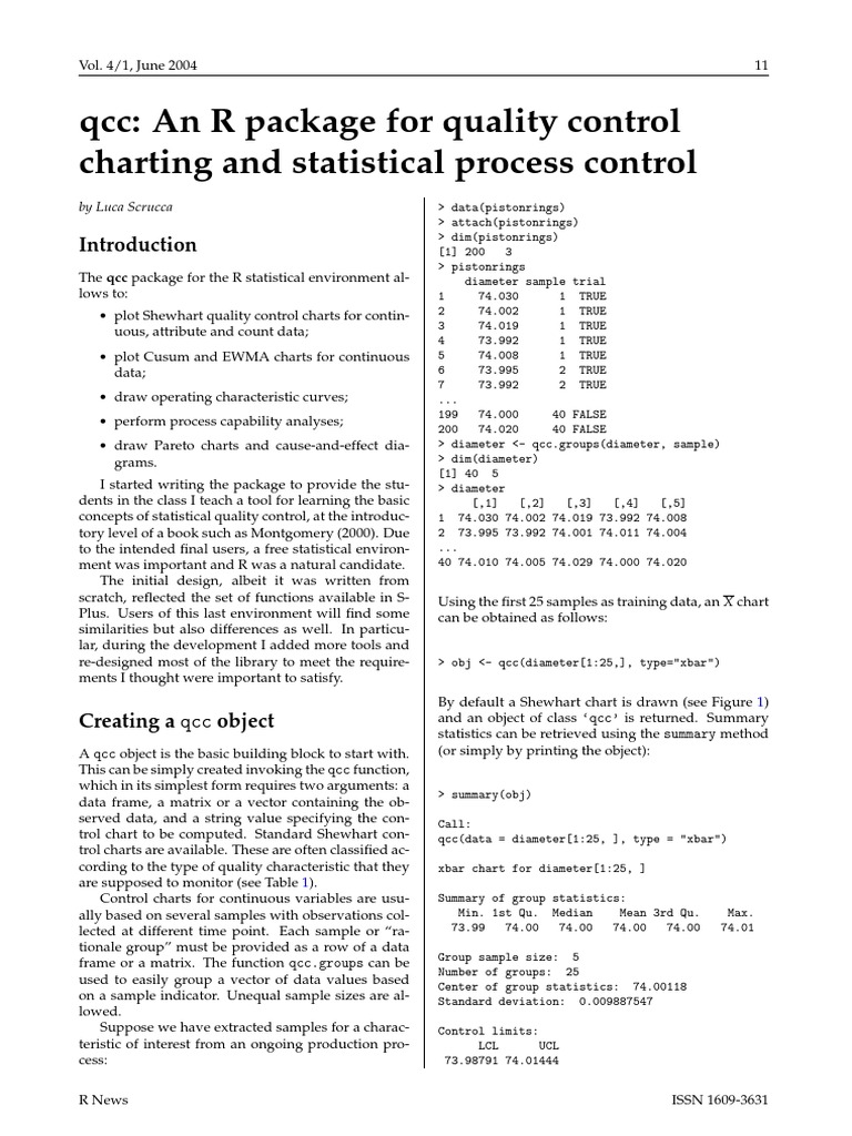 R QCC Package | PDF | Standard Deviation | Statistics