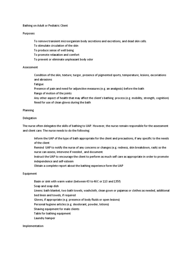 Client Bathing Procedures and Guidelines | PDF | Oral Hygiene | Toothbrush