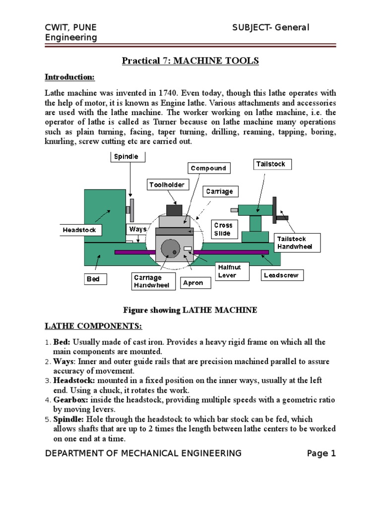Practical 7 Lathe Machine | Download Free PDF | Machining | Crafts