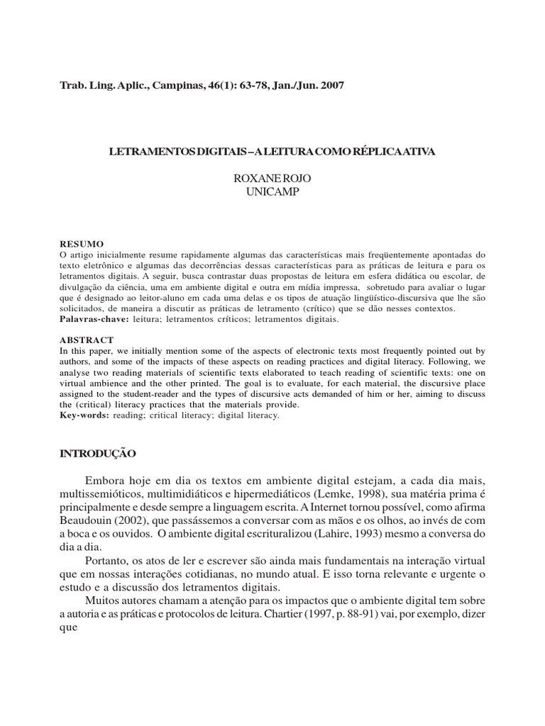 Letramento Digital Roxane Rojo | PDF | Science | Hipertexto