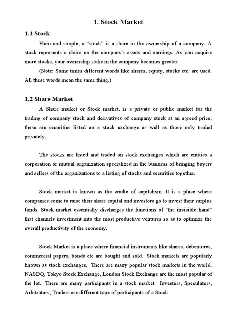 Basics of Stock Market | PDF | Identity Document | Stocks