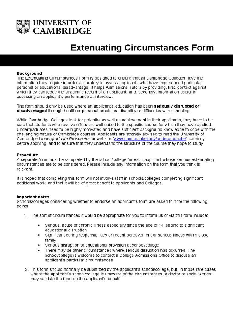 Extenuating Circumstances Form | PDF | Undergraduate Education ...