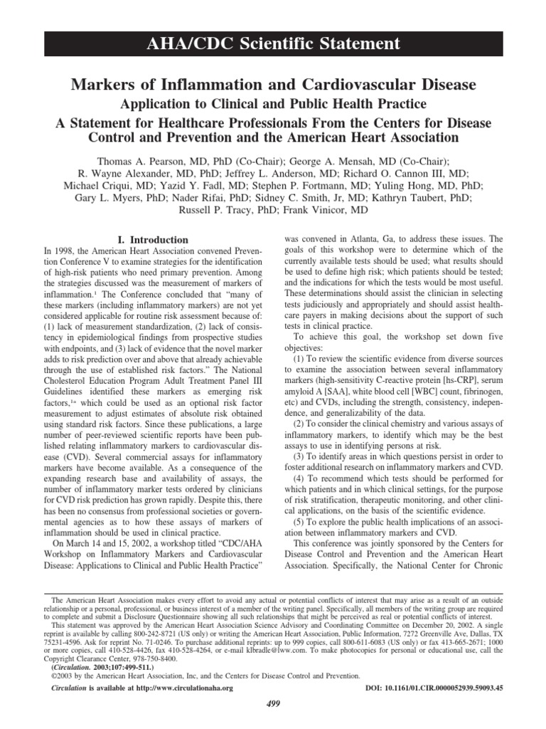 AHA/CDC Scientific Statement: Markers of Inflammation and ...