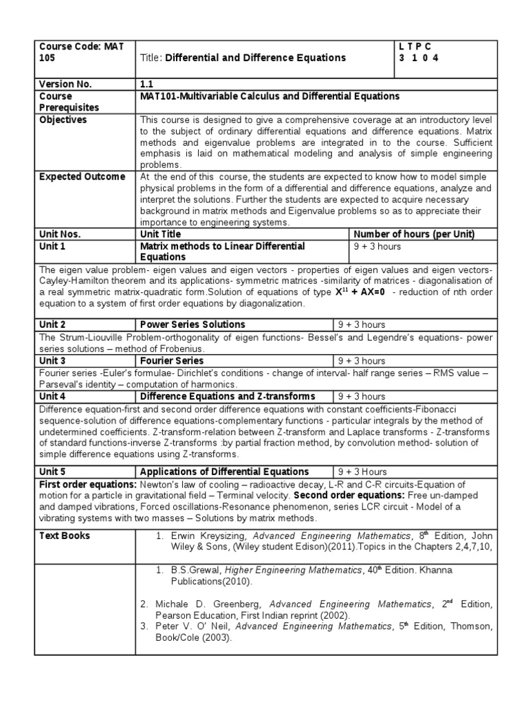 MAT 105 Syllabus | PDF | Eigenvalues And Eigenvectors | Matrix ...