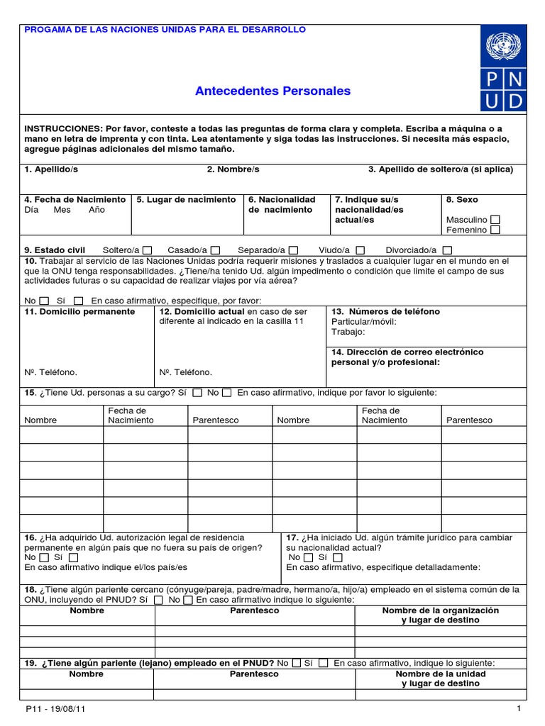 P11 Personal History Form-es | Multilingüismo | Educación más alta