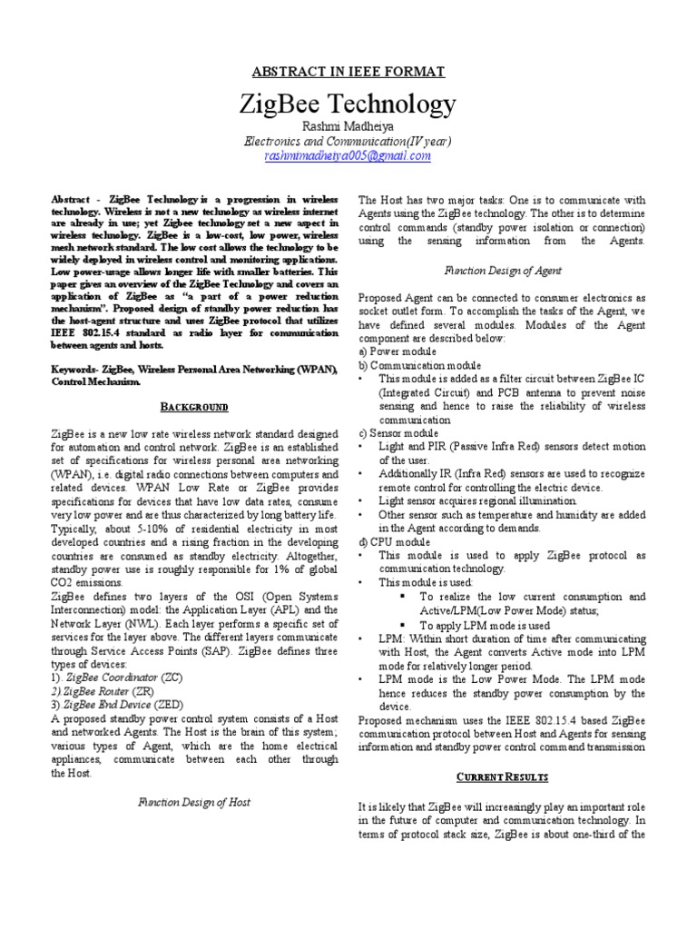 ZigBee Technology for Power Control | PDF | Telecommunication ...