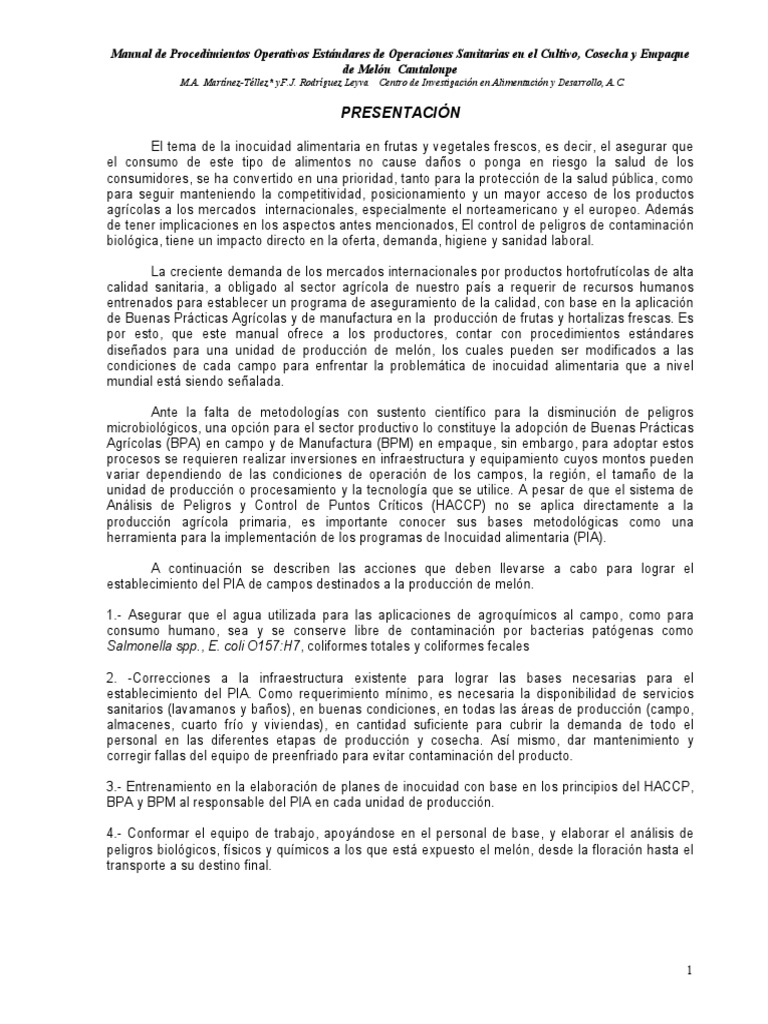 Procedimientos Sanitarios en Cultivo de Melón | PDF