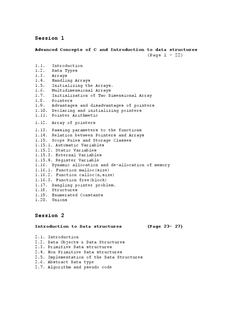 Session 1: Advanced Concepts of C and Introduction To Data Structures | PDF | Pointer (Computer ...