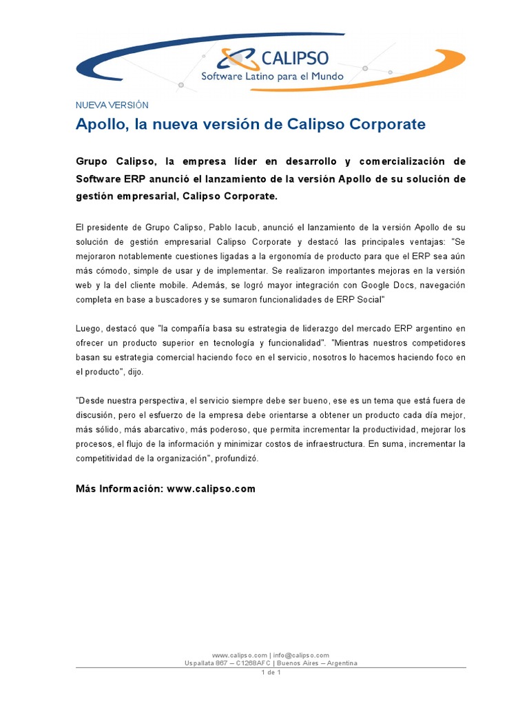 Apollo, La Nueva Versión de Calipso Corporate | PDF | Informática ...