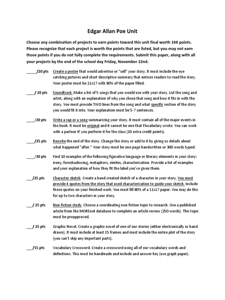 Edgar Allan Poe Project Guidelines | PDF | Writing