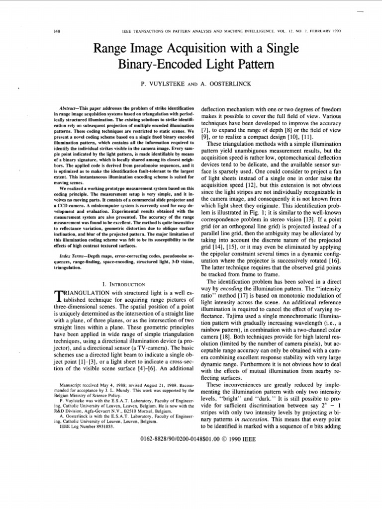 Range Image Acquisition With A Single Binary Encoded Light Pattern Pdf Array Data Structure
