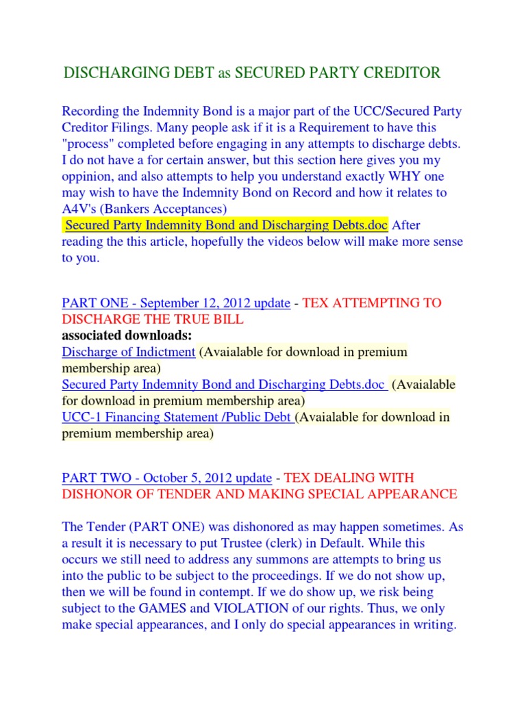 Discharging Debt as Secured Party Creditor You need to know | Debt ...