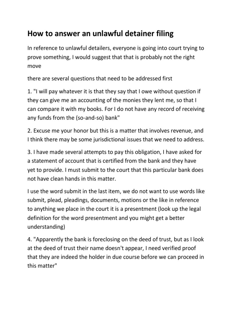 How To Answer An Unlawful Detainer Filing | PDF | Evidence (Law ...