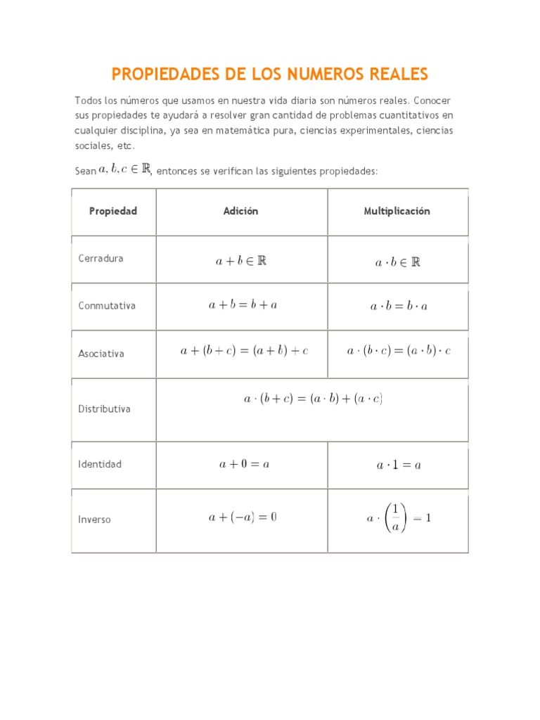 Propiedades de Los Numeros Reales | PDF | Multiplicación | Números
