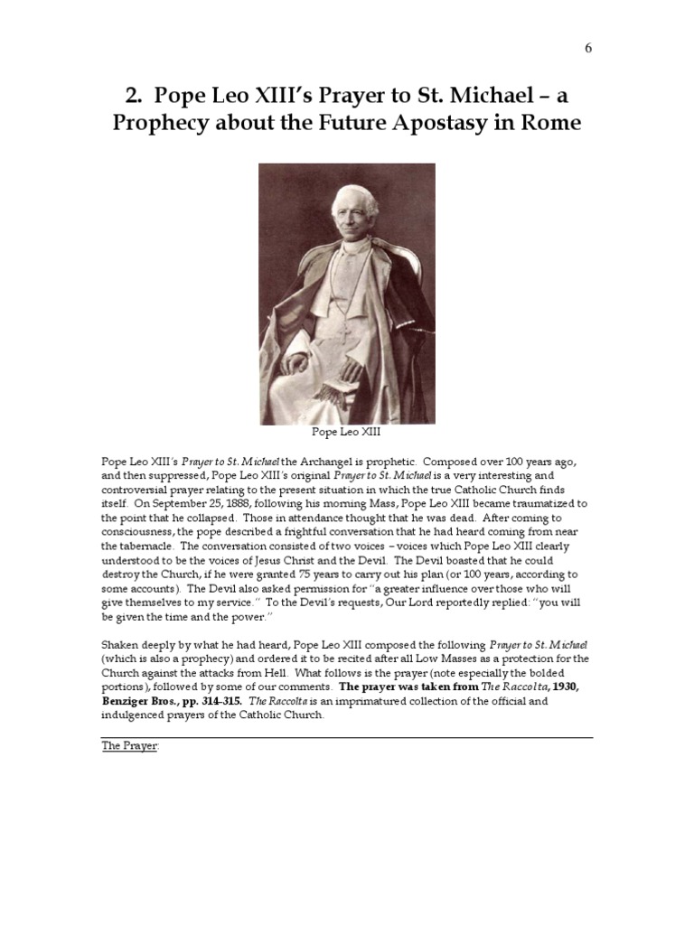 Pope Leo XIII’s Prayer to St. Michael – a Prophecy about the Future ...