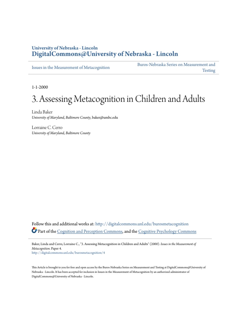 Assessing Metacognition in Children and Adults | PDF | Metacognition ...