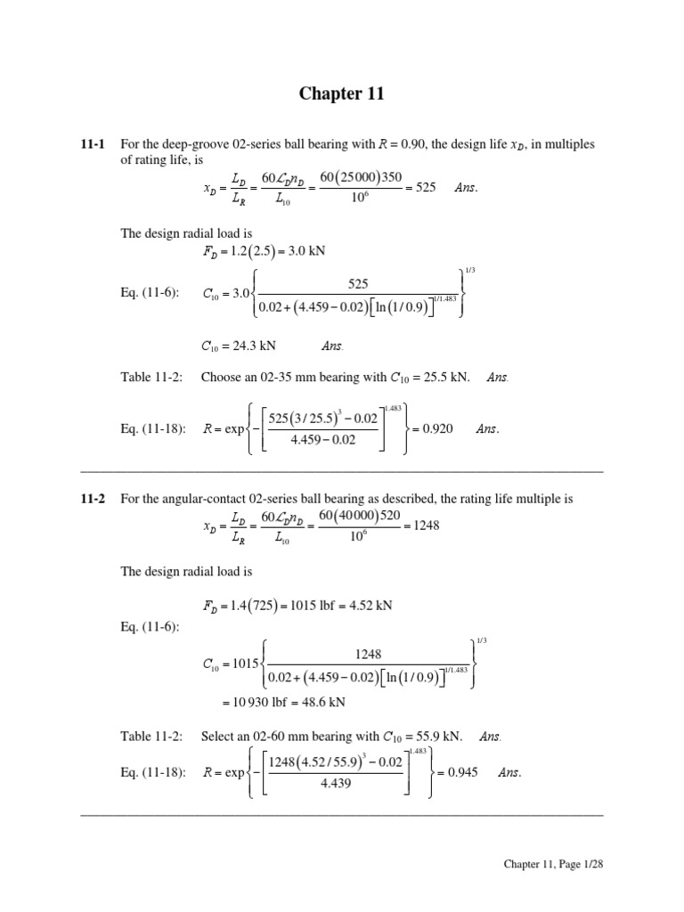 Mechanical Engineering Design Chapter 11 Solutions | PDF | Mechanical ...