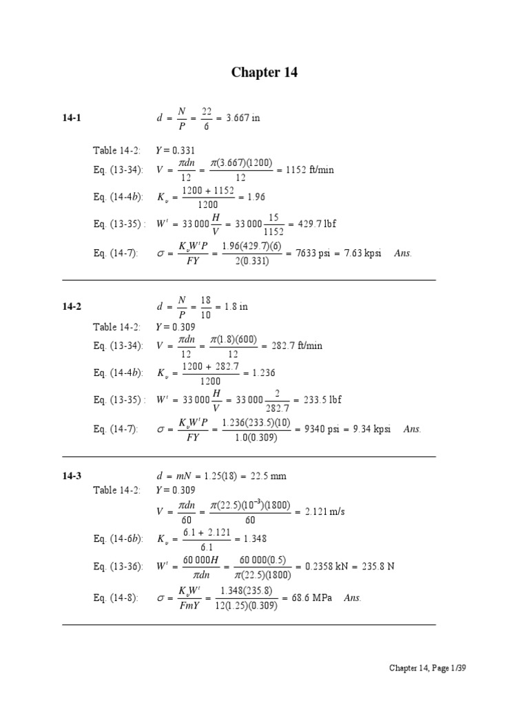 Mechanical Engineering Design Chapter 14 Solutions | PDF | Horsepower ...