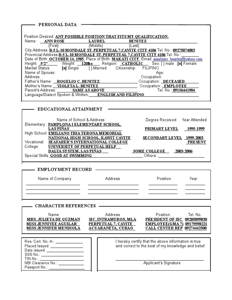 Example Of Biodata