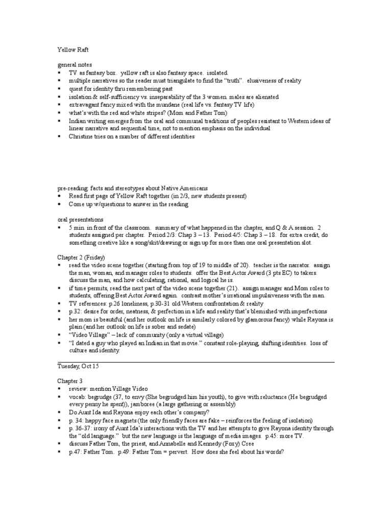 Yellow Raft in Blue Water Lesson Plans | PDF