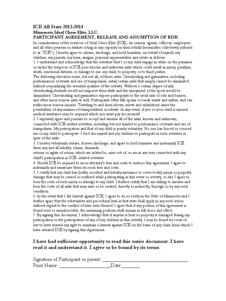 Ideal Cheer Elite - Waiver | PDF | Cheerleading | Indemnity