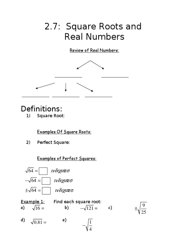 Square Roots and Real Numbers | PDF