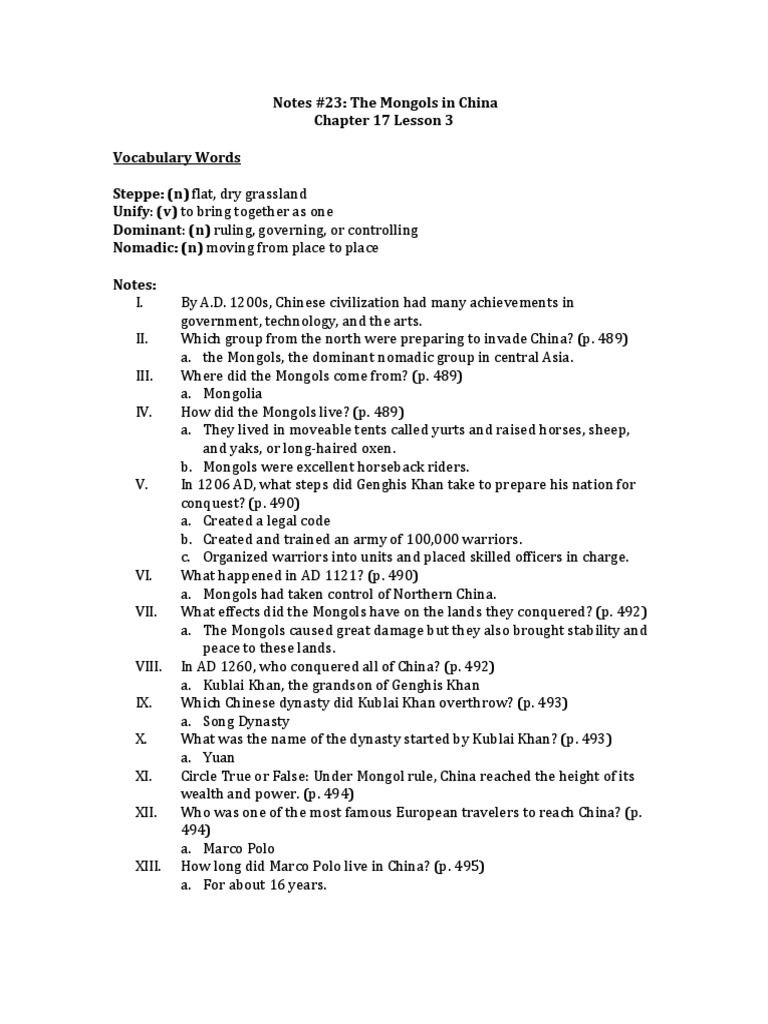 Mongols in China: Student Guide | PDF | Mongol Empire | Genghis Khan