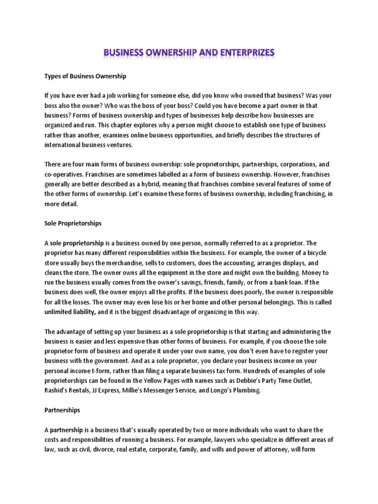 Types of Business Ownership Explained | PDF | Franchising | Partnership