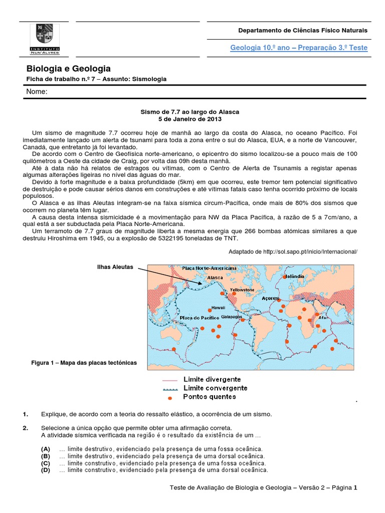 Ficha de Traballo 7 - Sismologia | PDF | Terremotos | Ondas