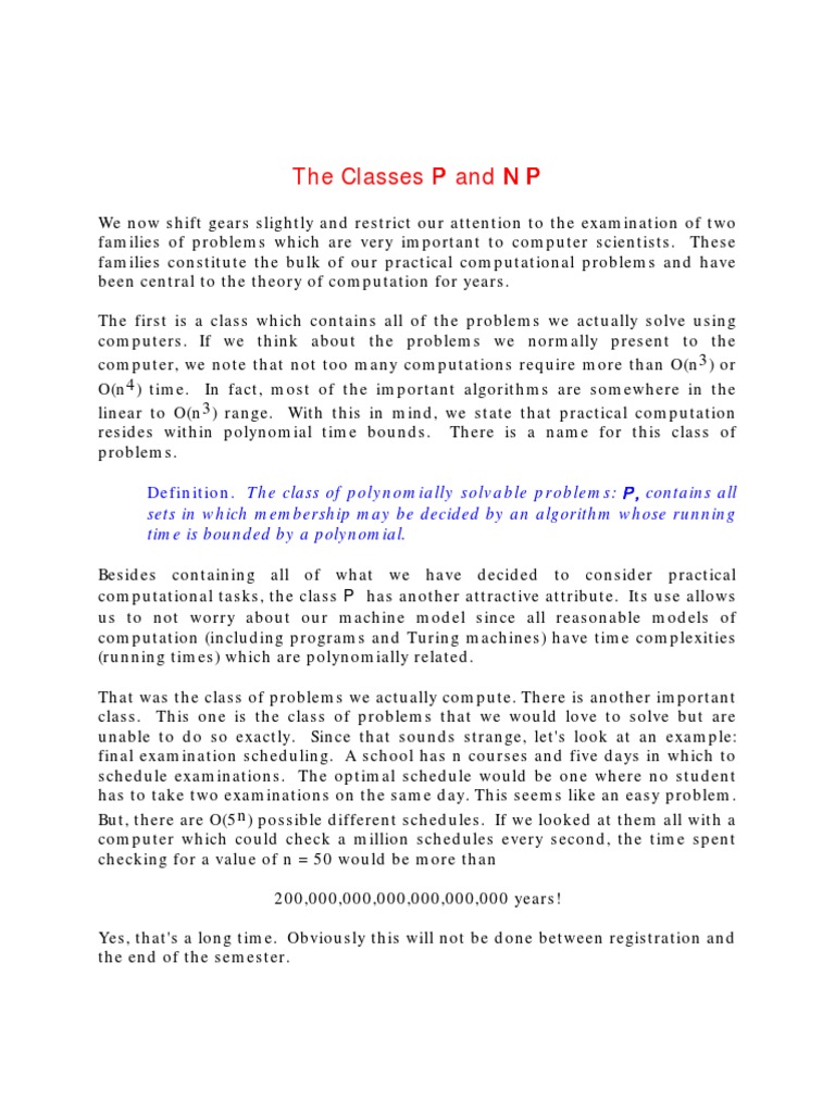 The Classes: P P P Pandnp NP NP NP | PDF | Time Complexity | Discrete ...