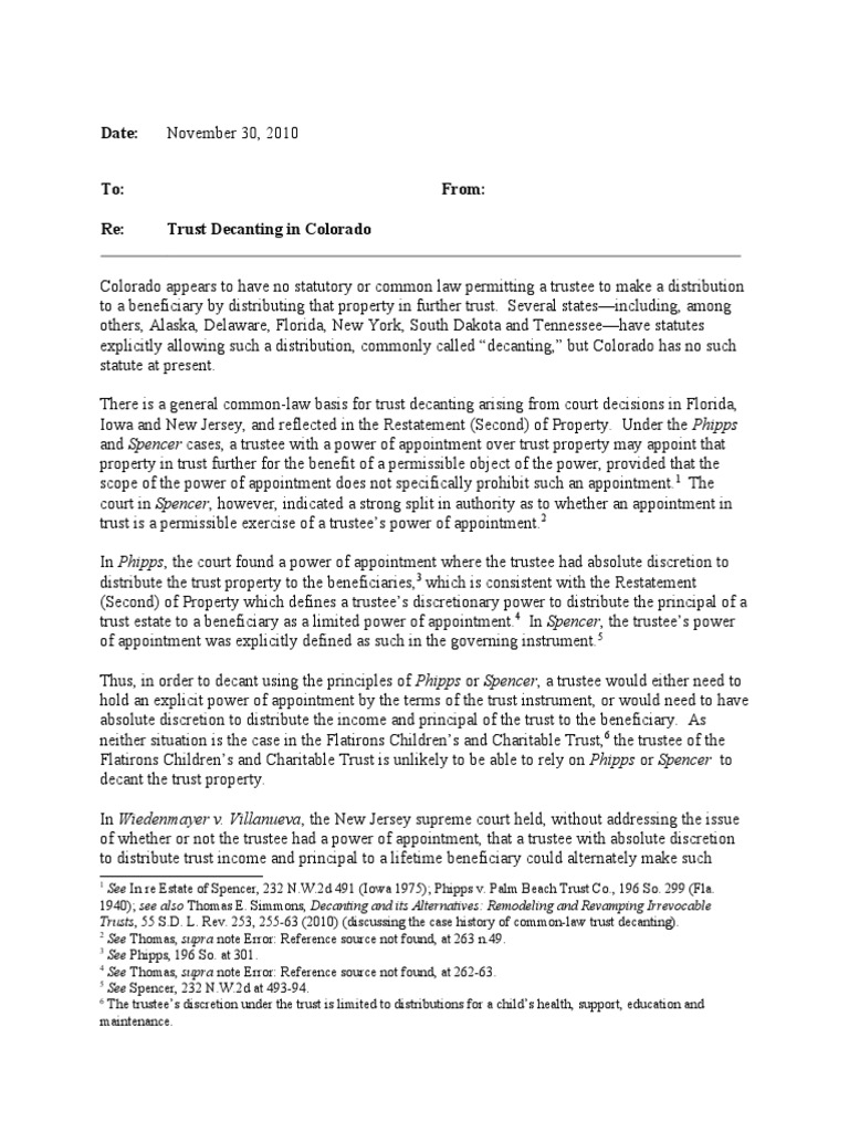 Colorado Decanting Memorandum | PDF | Beneficiary (Trust) | Trust Law