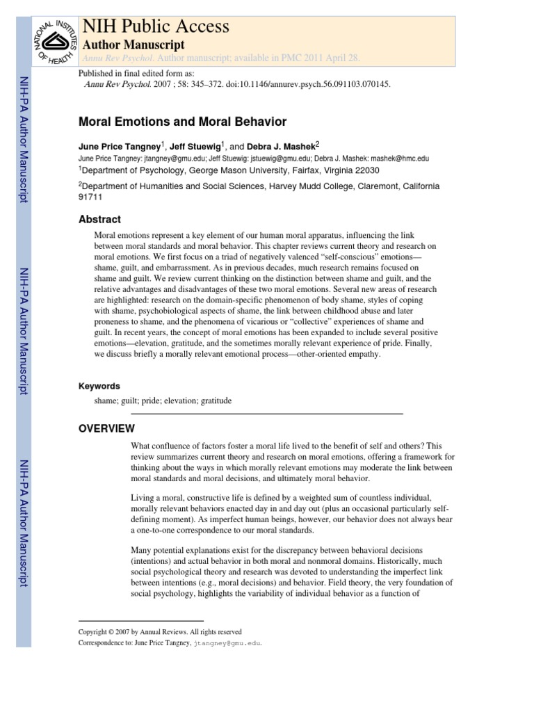 Moral Emotions and Moral Behavior | PDF | Shame | Empathy