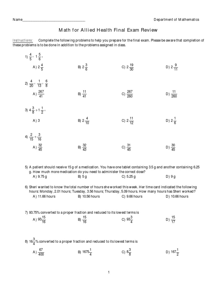 Math For Allied Health Final Exam Review | Download Free PDF | Syringe ...