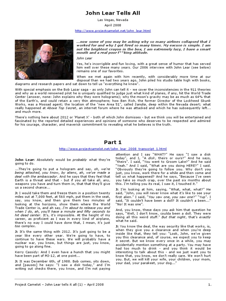 John Lear Tells All - Part 1 (Apr 2008) | PDF | National Advisory ...