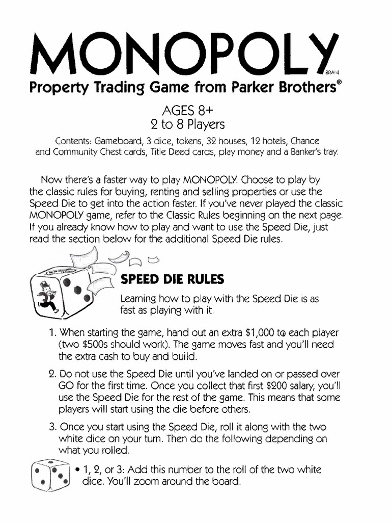 MONOPOLY Speed Die Rules | PDF