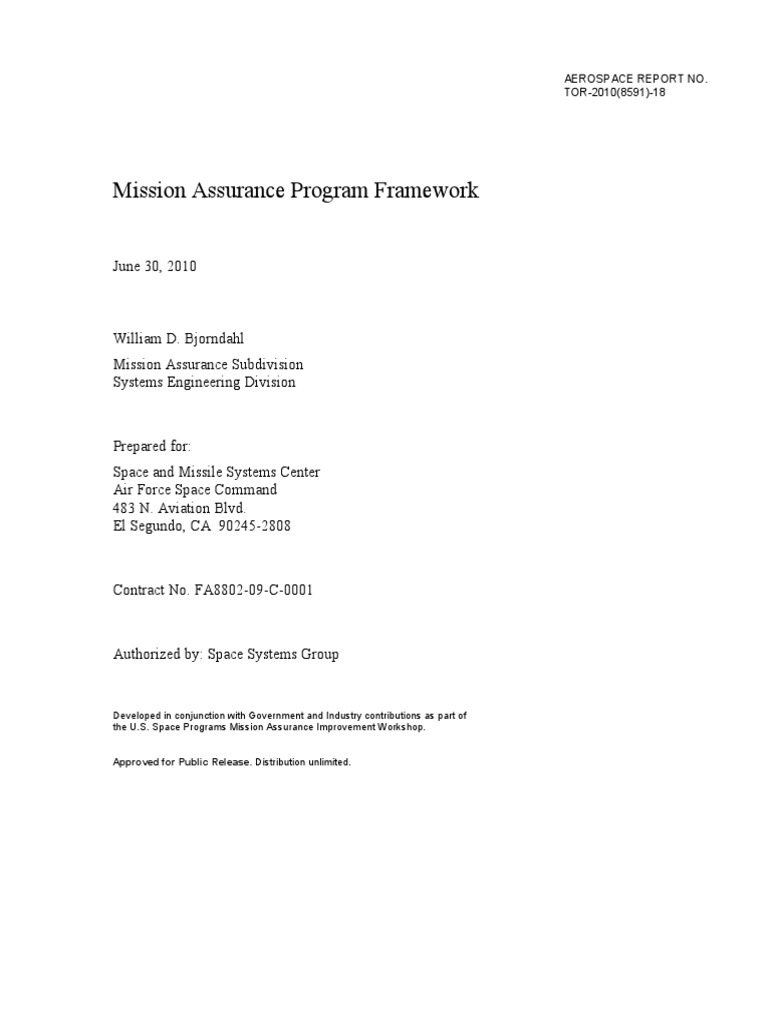TOR-2010 (8591) - 18 Mission Assurance Program Framework | PDF ...
