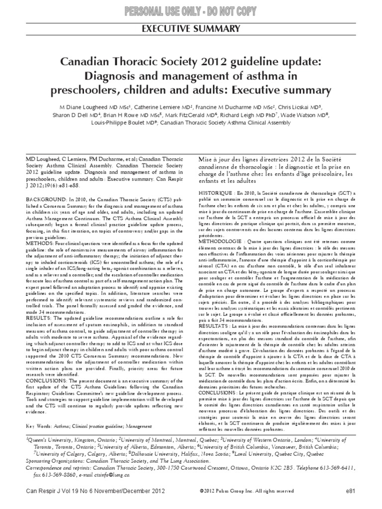 2012 CTS Asthma Executive Summary | PDF | Asthme | Thérapie