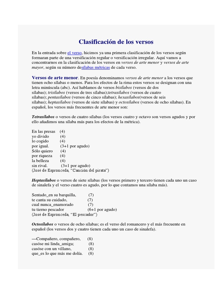 Clasificación de Los Versos | PDF | Metro (poesía) | Ritmo y medidor