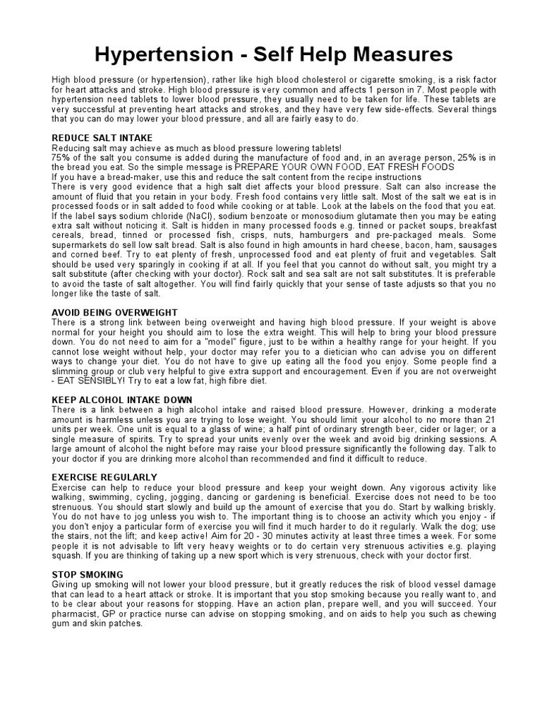 Hypertension -Patient Leaflet | Salt | Hypertension