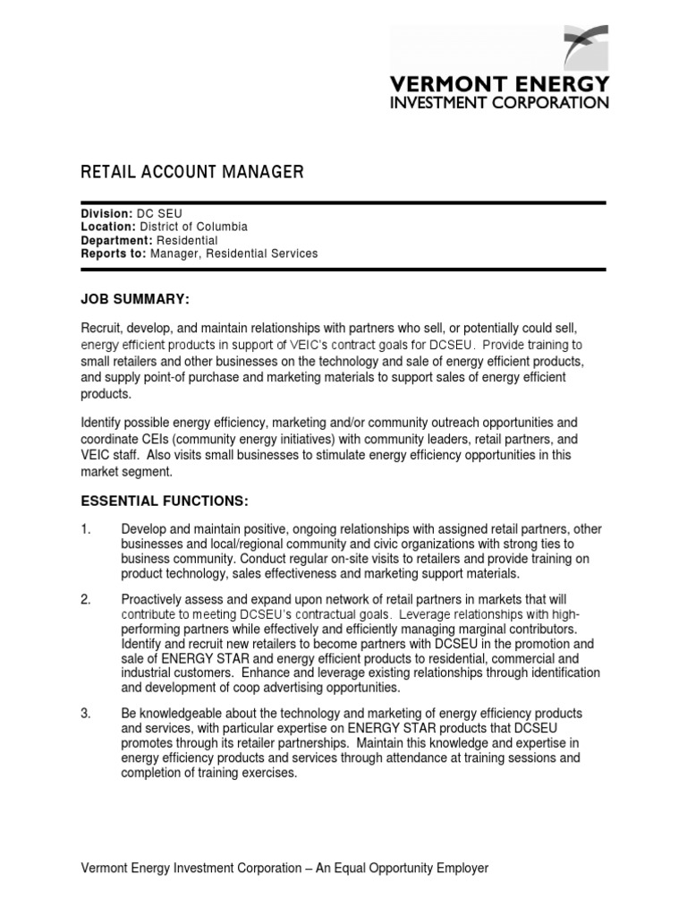 DCSEU Retail Account Manager | PDF | Retail | Sales