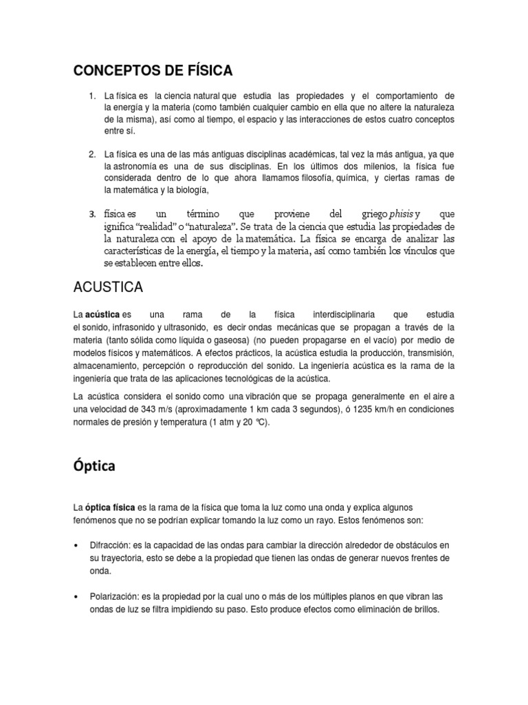 CONCEPTOS DE FÍSICA, Optica, Acustica | PDF | Mecánica | Acústica