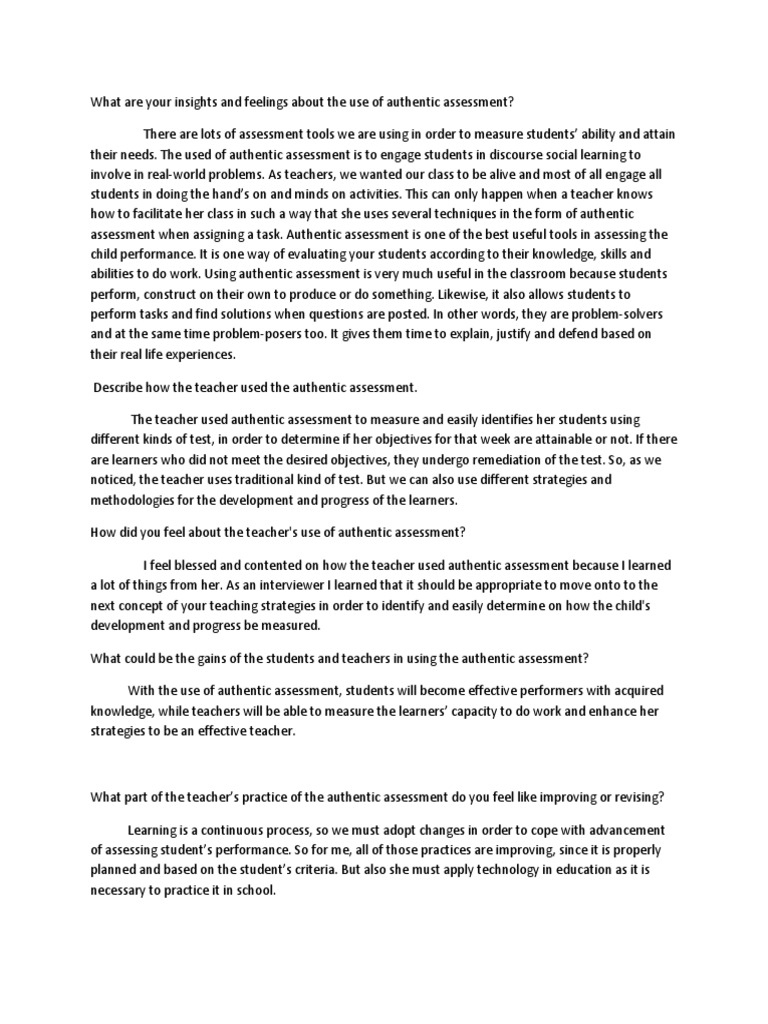 Insights on Authentic Assessment Use | PDF | Educational Assessment ...