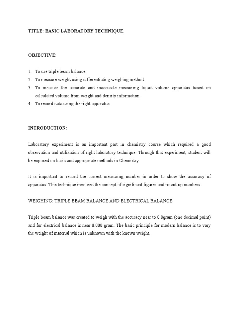 Experiment 1 Basic Laboratory Technique | PDF | Accuracy And Precision ...