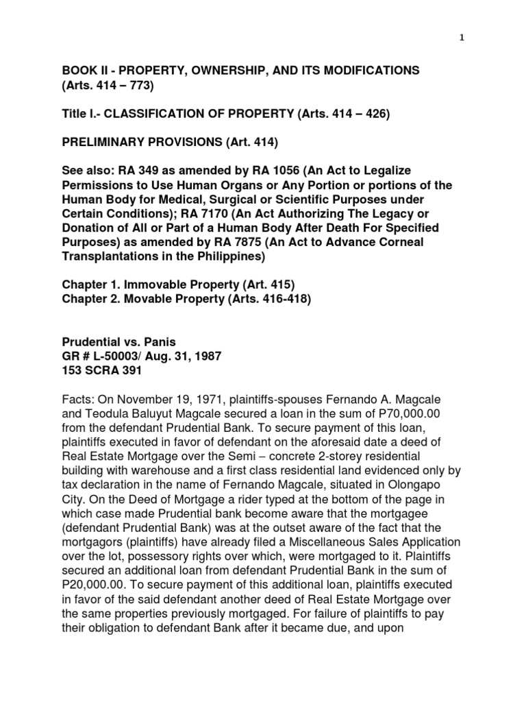 Property & Succession - Casedigest | PDF | Laches (Equity) | Mortgage Law
