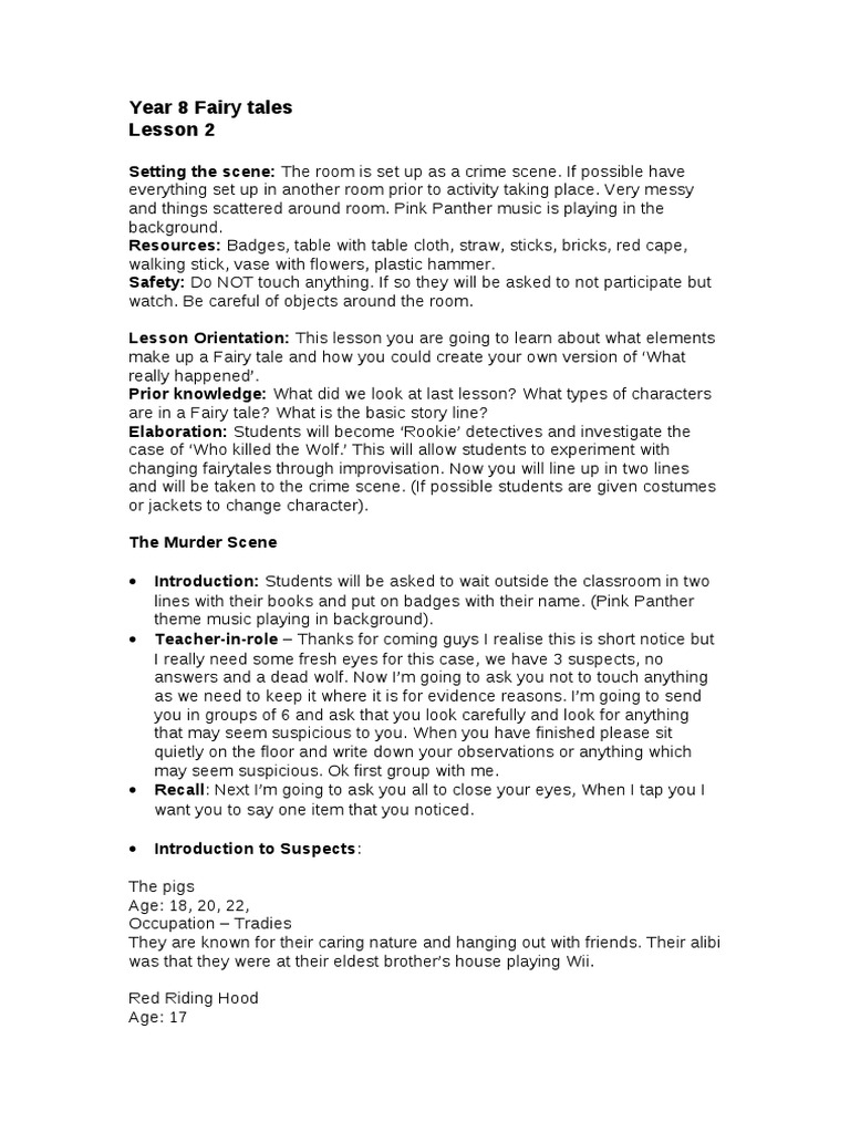 Fractured Fairy Tales Investigation Lesson | PDF | Fairy Tales | Crime ...