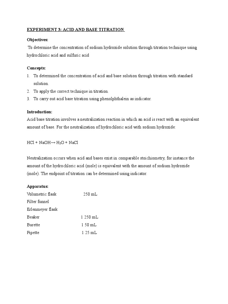 Acid Base Titration Experiment