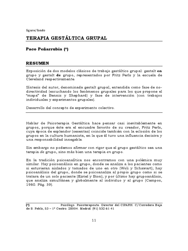 Terapia Gestaltica Grupal | PDF | Terapia Gestalt | Psicoanálisis