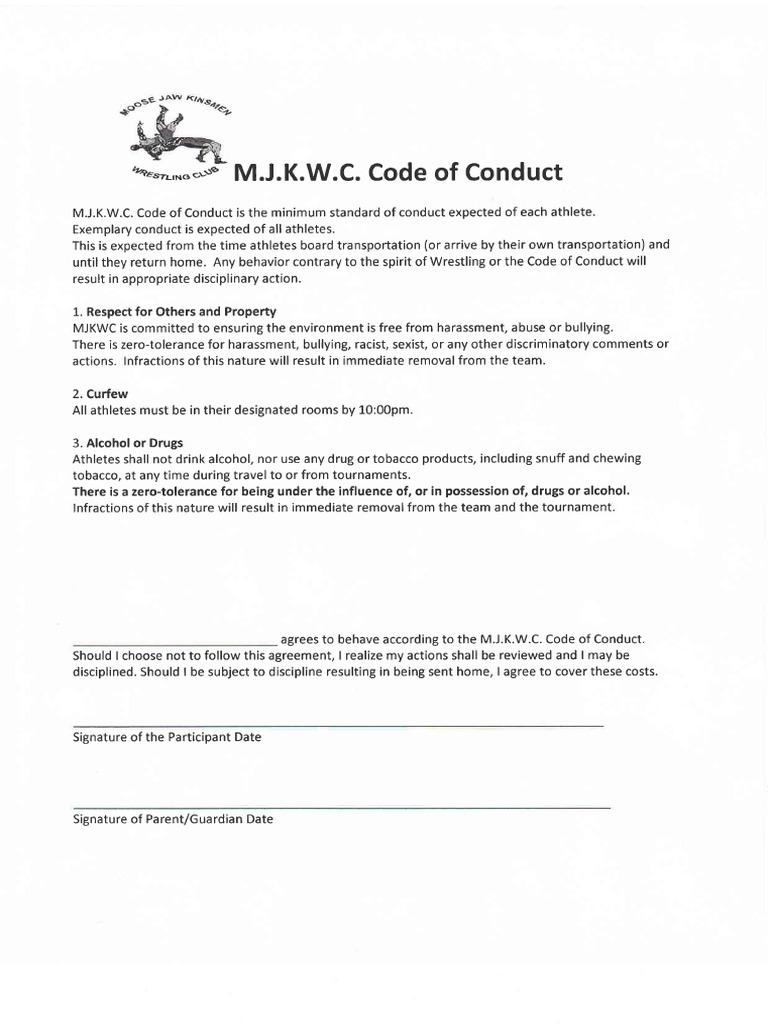 M.J.K.W.C. Athlete Code of Conduct | PDF