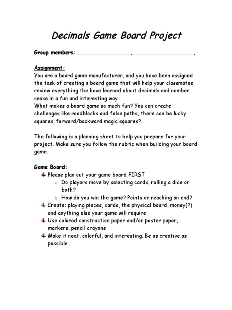 Decimals Game Board Project | PDF | Cognition